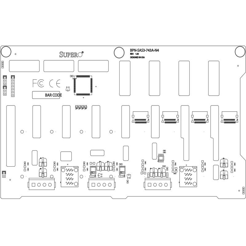 Supermicro BPN-SAS3-743A-N4 SAS3 8-port Backplane For Chassis SC743 ...