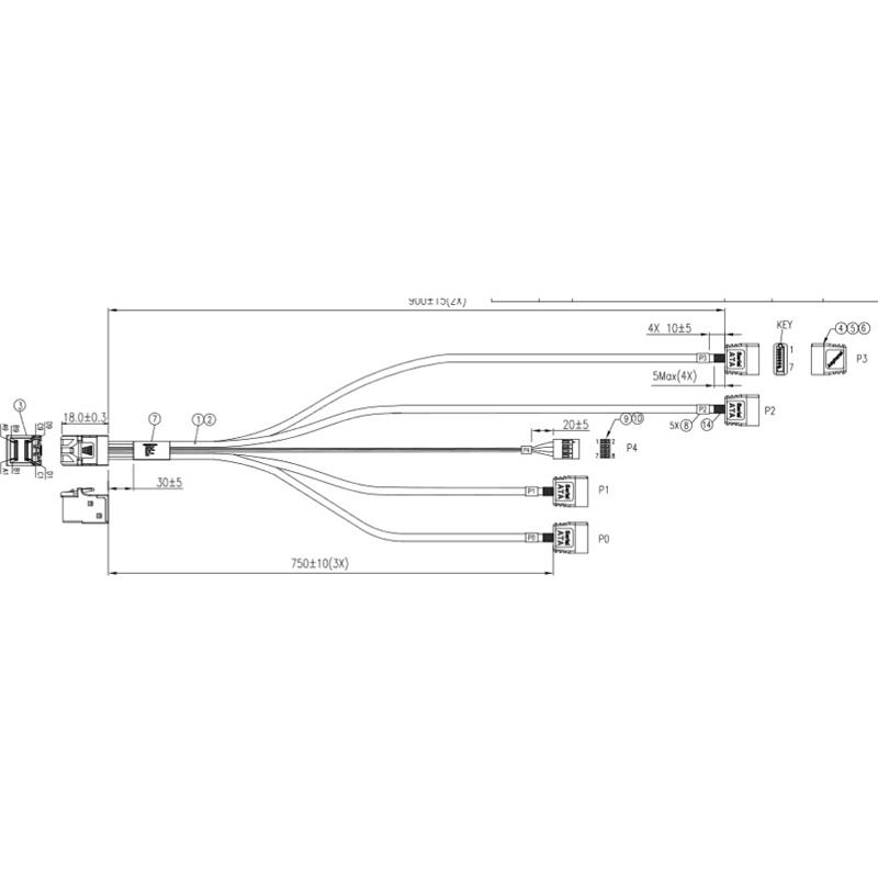 Supermicro CBL-SAST-0699 Mini-SAS HD to 4 SATA 35.43/35.43/29.53 ...