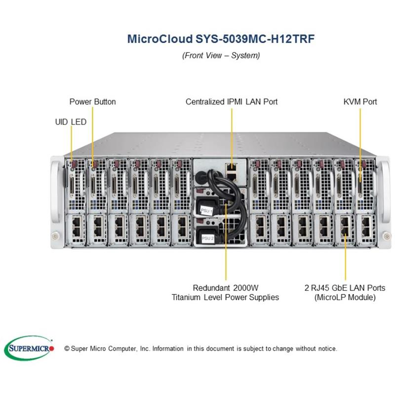 Supermicro SYS-5039MC-H12TRF MicroCloud Barebone Single CPU, 12-Node ...