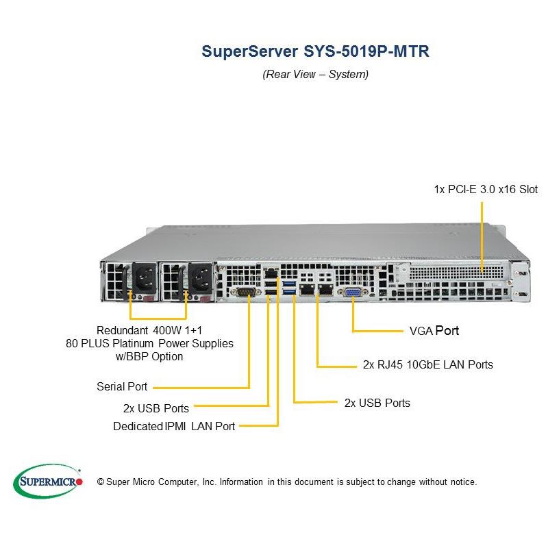 Supermicro SYS-5019P-MTR 1U Barebone Single Intel Processor | Wiredzone