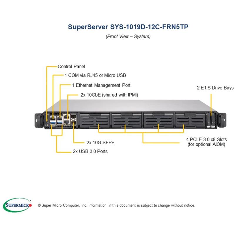 Supermicro SYS-1019D-12C-FRN5TP 1U Compact Barebone Embedded Intel Xeon ...